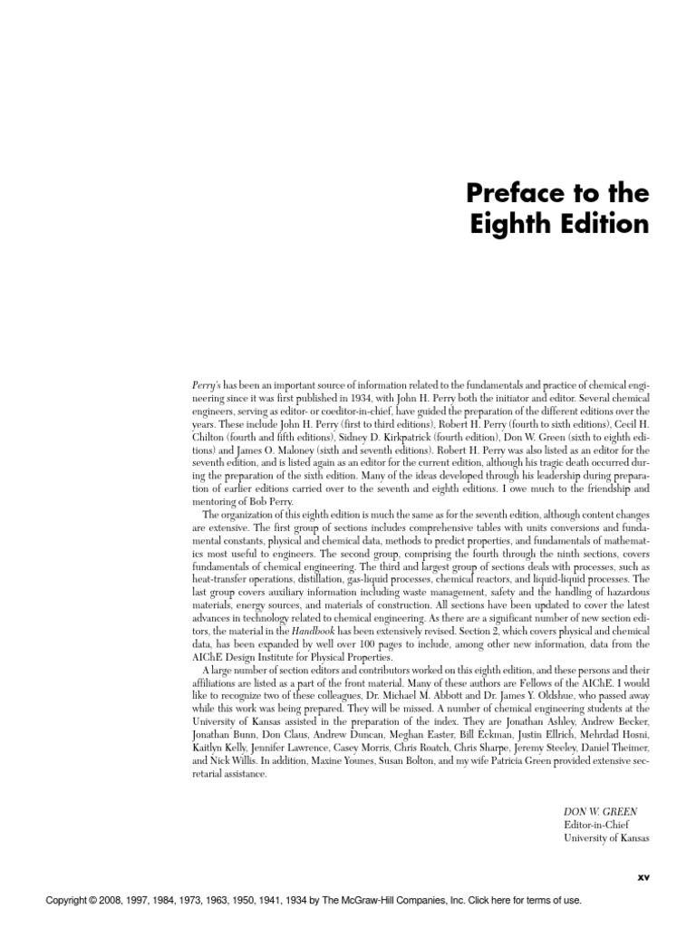Preface: PERRY'S CHEMICAL ENGINEER'S HANDBOOK | PDF | Engineering | Physical Sciences