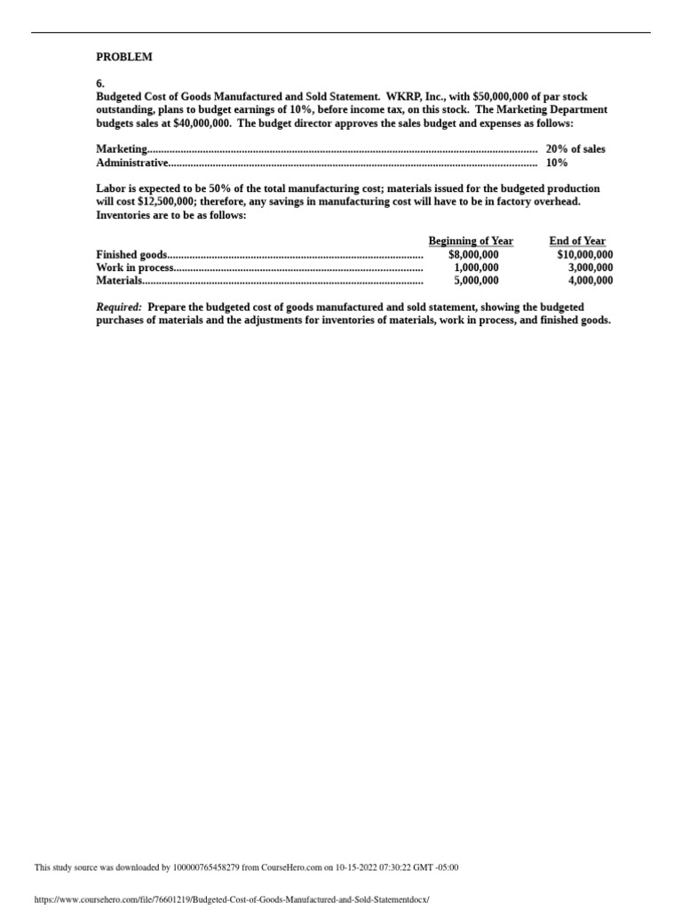 Budgeted - Cogm & Cogs | PDF | Cost Of Goods Sold | Inventory