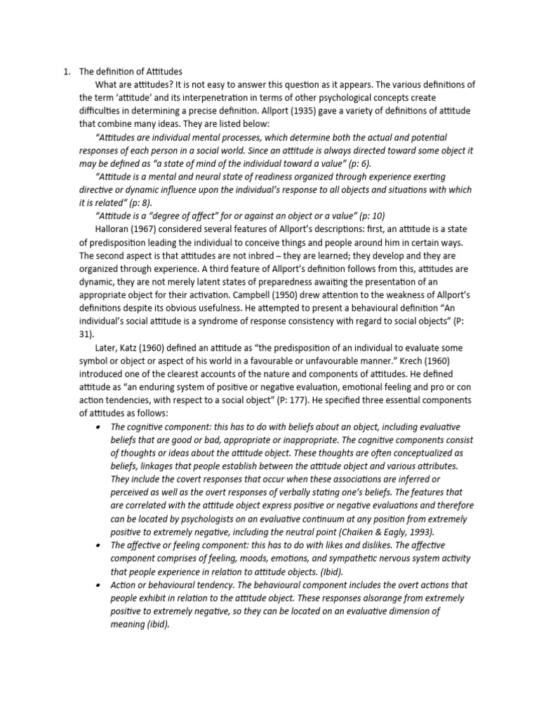 The Definition of Attitudes | PDF | Attitude (Psychology) | Affect ...