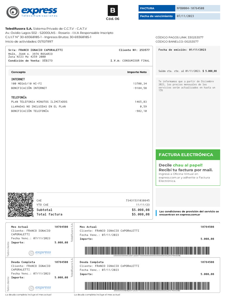 Concepto Importe Neto: Subtotal $5.008,08 Total Factura $5.008,08 | PDF ...