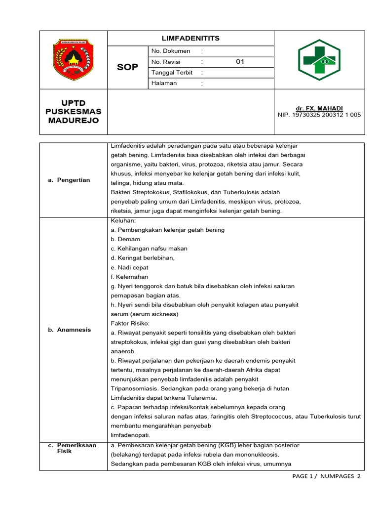 Sop PPK Limfadenitis | PDF