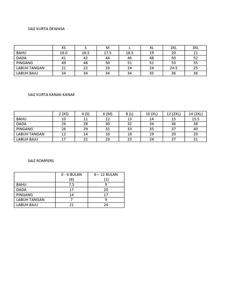 Kurta Size Measurement Guide | PDF