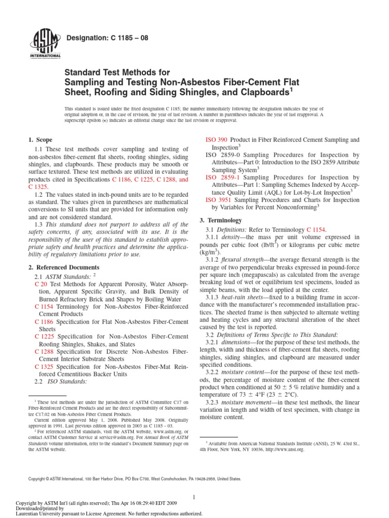 C1185 | PDF | Materials | Metrology