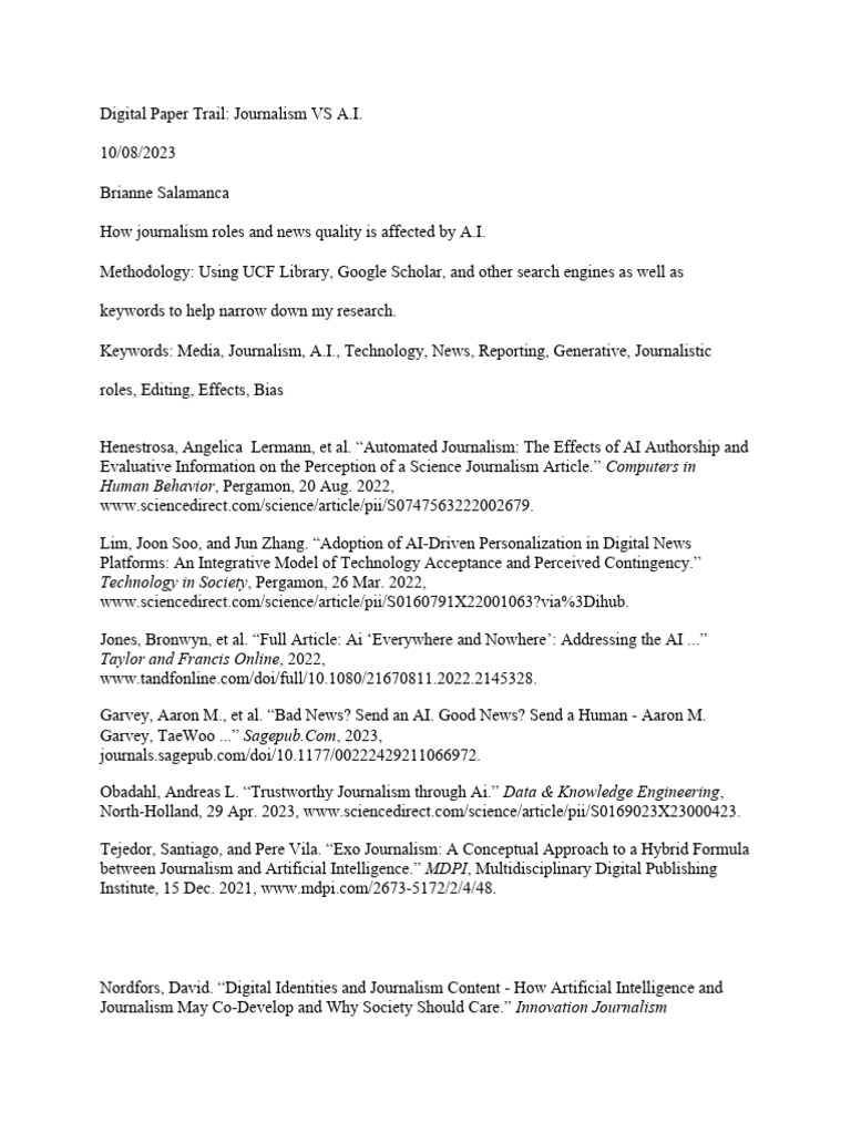 Digital Paper Trail Journalism Vs A | PDF | Artificial Intelligence | Intelligence (AI) & Semantics