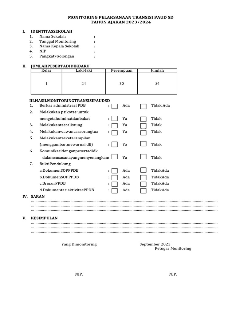 Lembar Monitoring Transisi PAUD SD | PDF | Karier & Perkembangan