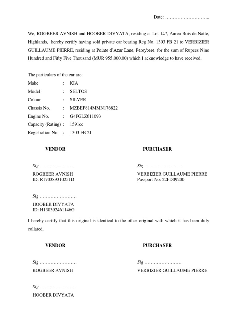 Car Sale Paper 1303FB21 | PDF | Law
