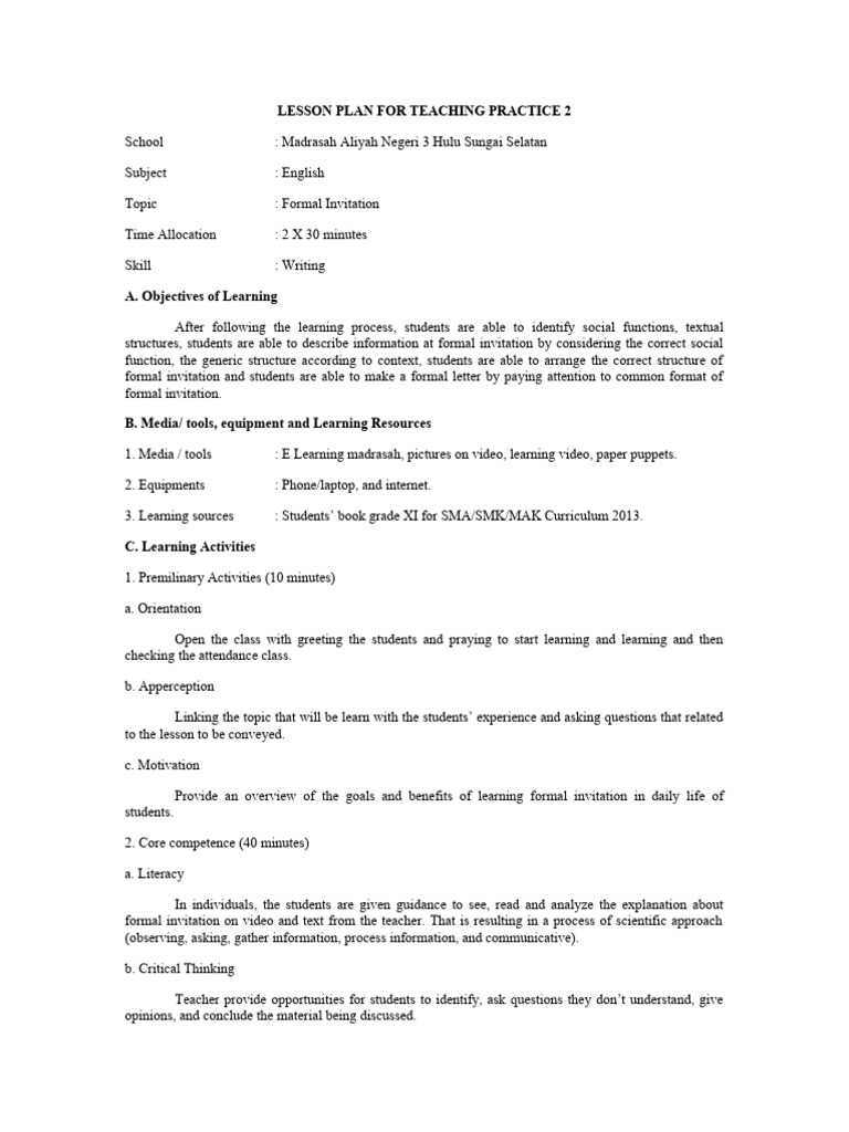 Lesson Plan 3 For Teaching Practice 2 | PDF | Learning | Educational Assessment