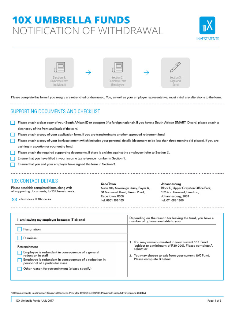 10X Umbrella Notification of Withdrawal Form Print | PDF | Retirement | Banks