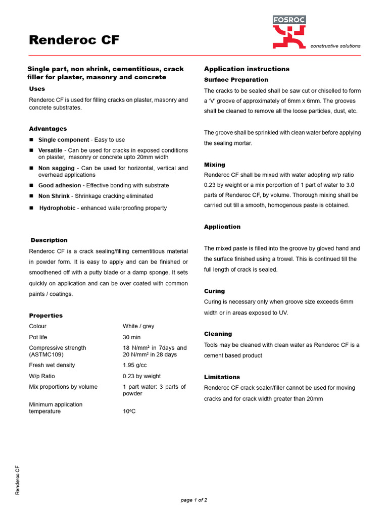 TDS Renderoc CF India2 | PDF | Concrete | Plaster