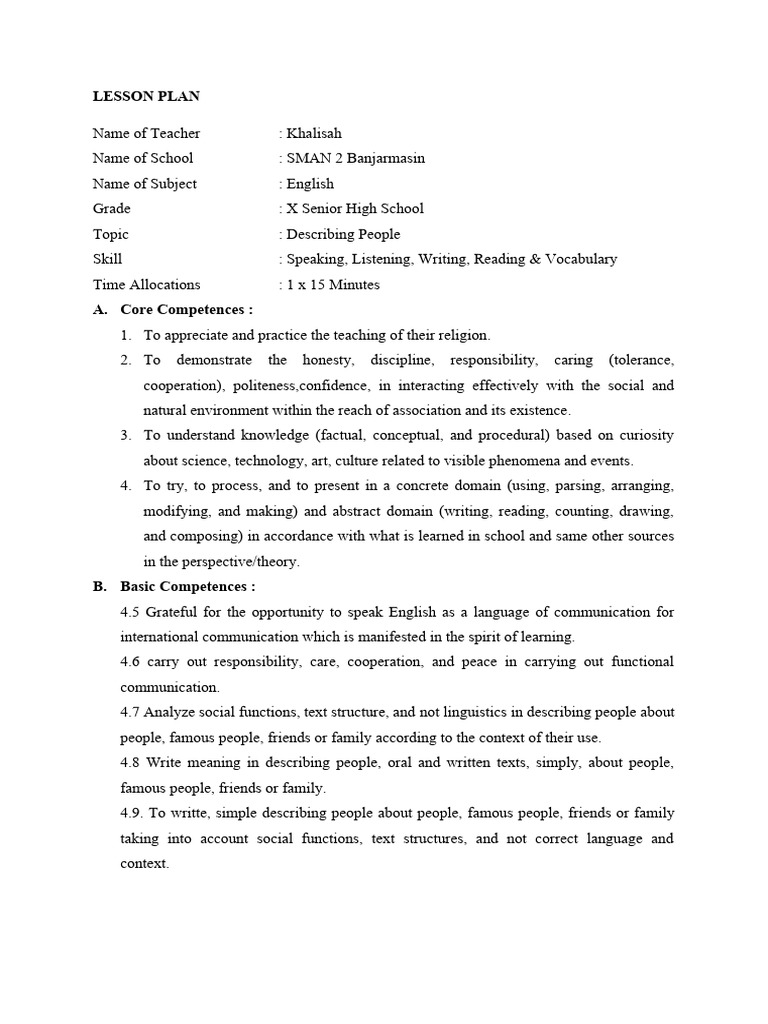 Lesson Plan Final PPL Fix | PDF | Communication | Rubric (Academic)
