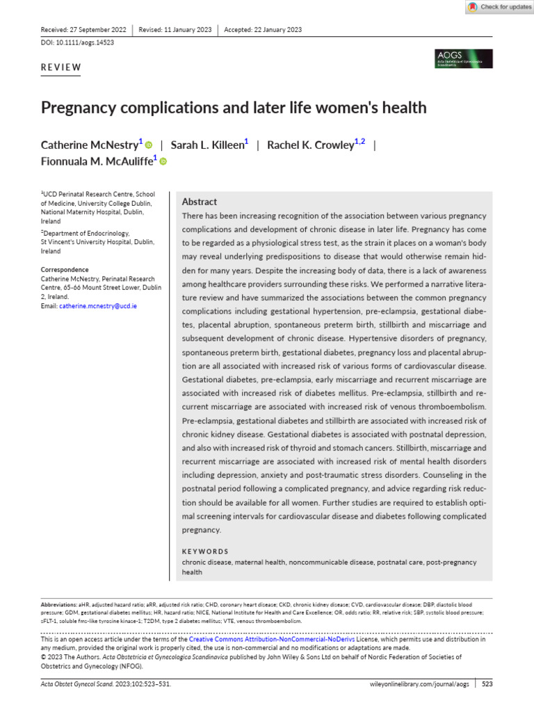 Acta Obstet Gynecol Scand - 2023 - McNestry - Pregnancy Complications ...