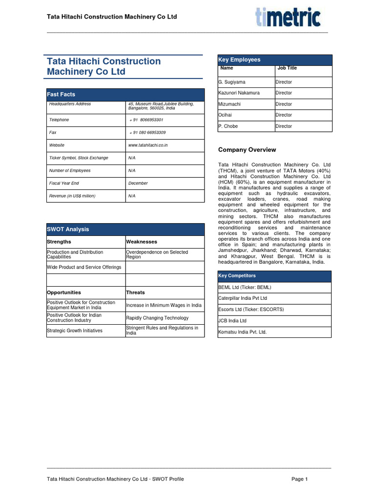 Tata Hitachi Construction Mach | PDF | Business | Computers