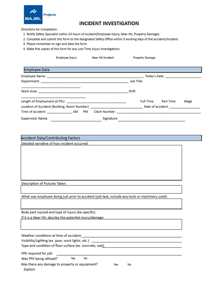 Incident Investigation Form | Download Free PDF | Employment | Personal Protective Equipment
