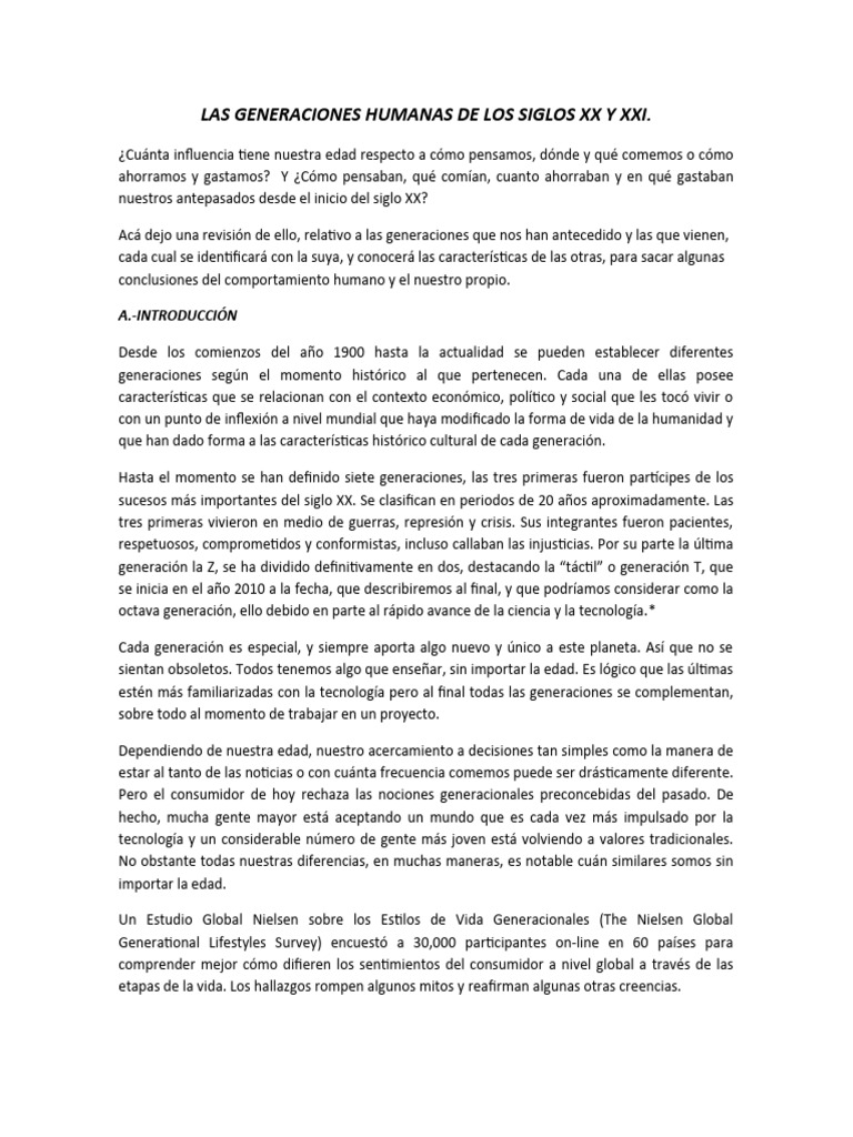 Las Generaciones Humanas de Los Siglos X | PDF | Baby Boomers | Millennials
