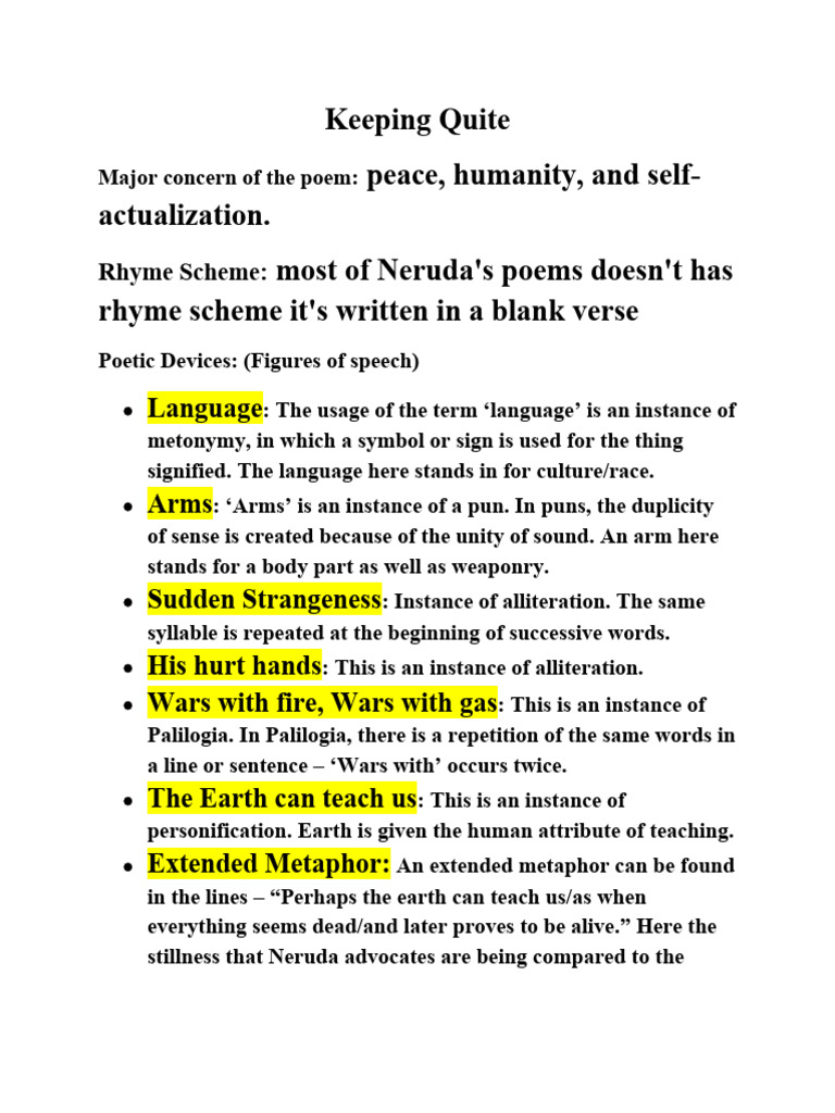 Keeping Quite Notes | PDF | Poetry | Silence