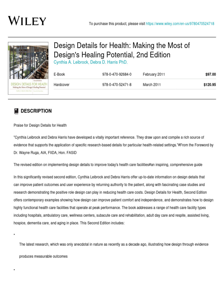 Wiley - Design Details For Health - Making The Most of Design's Healing ...