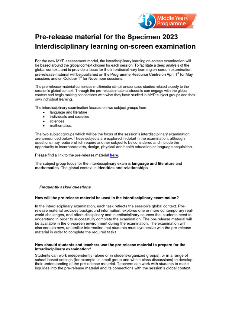 MYP Interdisciplinary Pre-Release Material 2023 | PDF ...