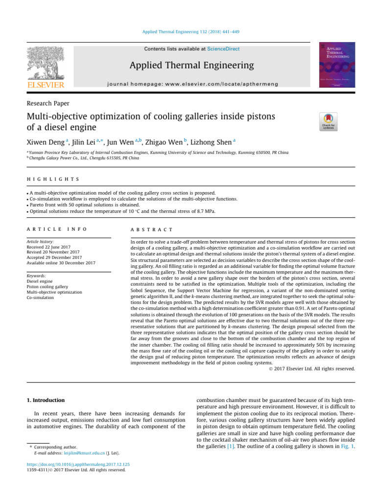 Multi Objective Optimization of Cooling Galleries Inside of A Diesel ...