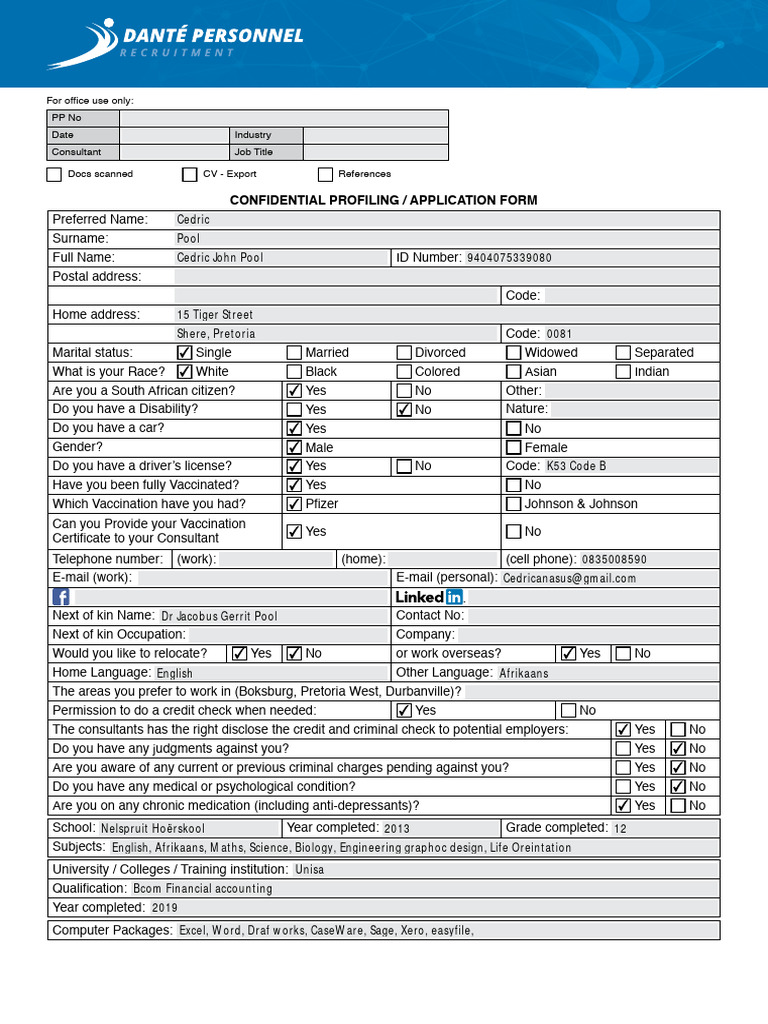 2022 - POPI - Application Form | PDF | Business