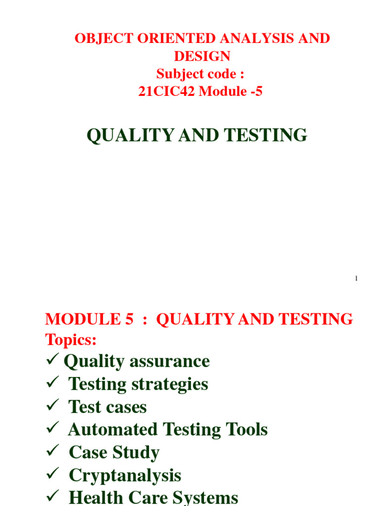 OOAD Software Quality and Testing | PDF | Software Testing | Cryptography OOAD Software Quality and Testing | PDF | Software Testing | Cryptography