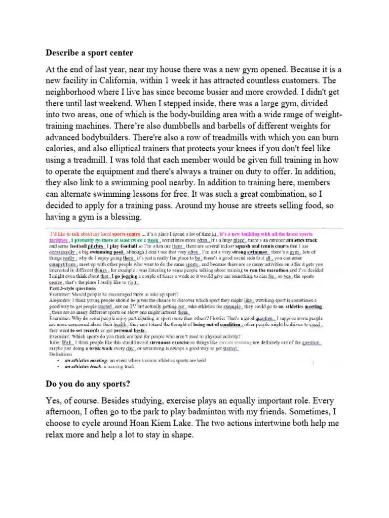 Describe A Sport Center | PDF | Physical Exercise
