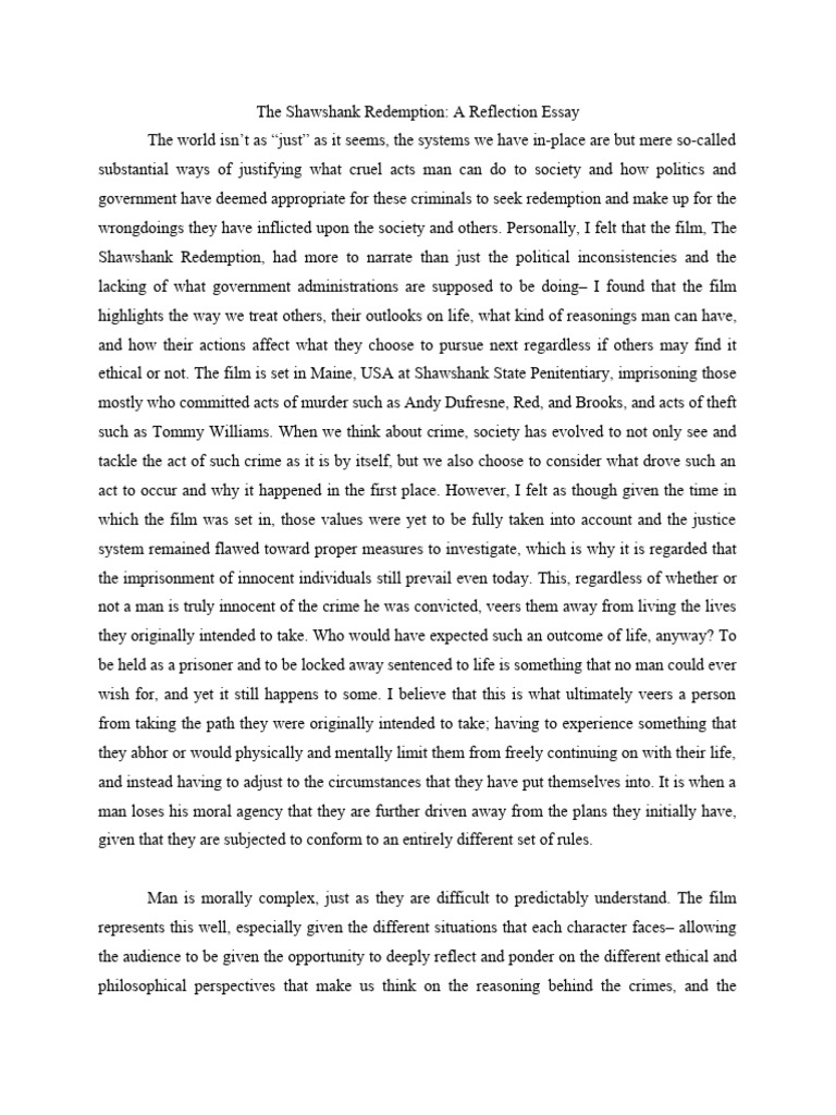 Shawshank Reflection | PDF | Crimes | Crime & Violence