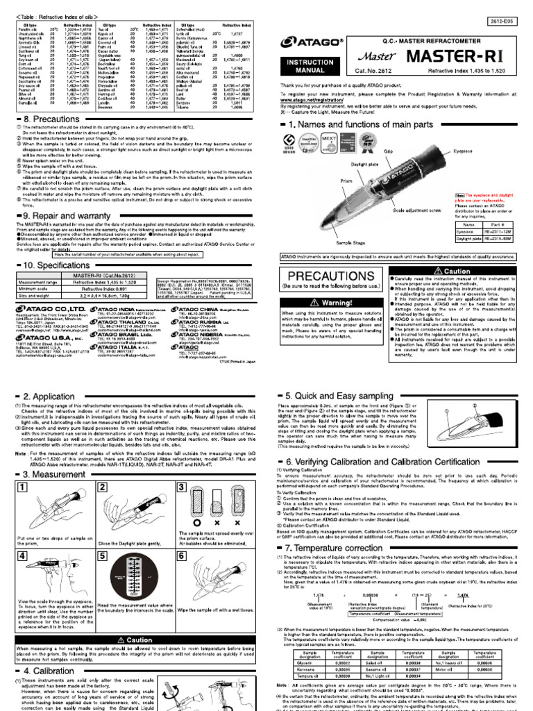 Manual Refractometro Atago Marter-Ri | PDF