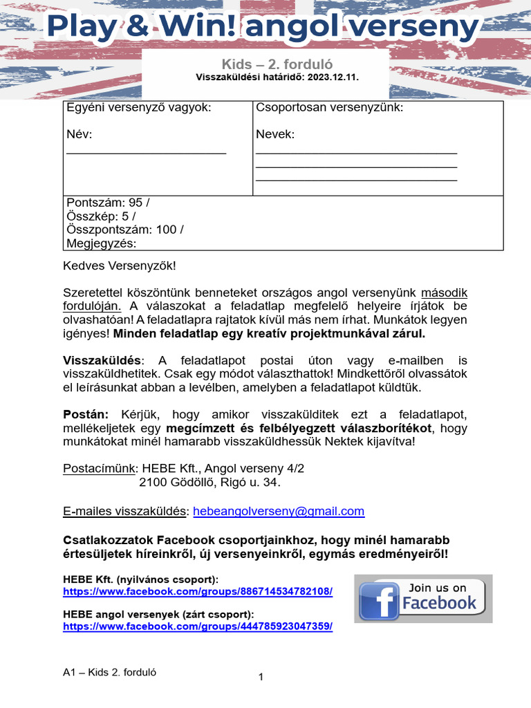 A1 - Kids - 2. Forduló | PDF