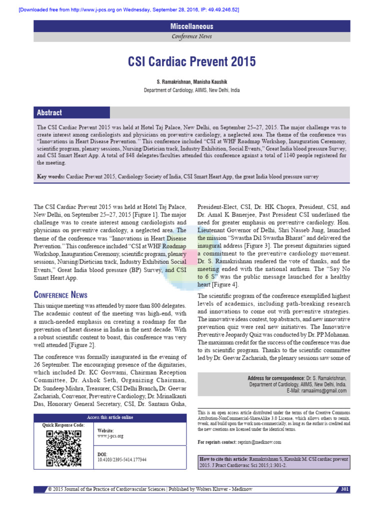 CSI Cardiac Prevent 2015 | PDF | Cardiology | Cardiovascular Diseases