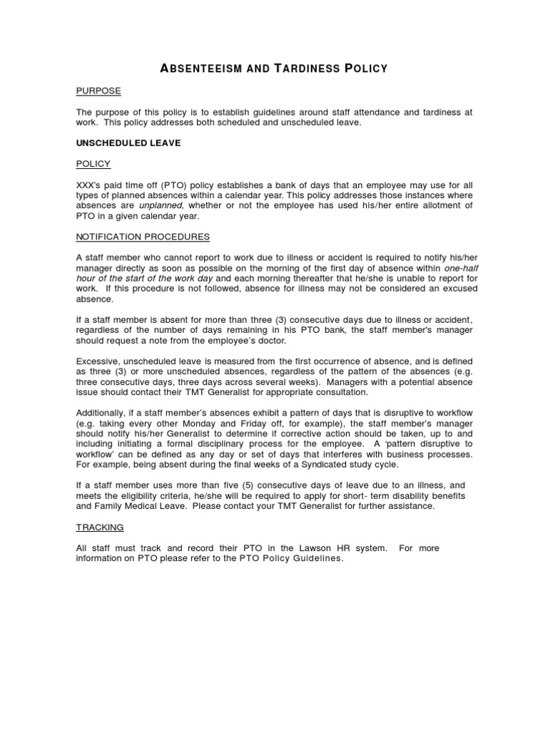 CLC Absenteeism and Tardiness Policy | PDF | Government | Labour