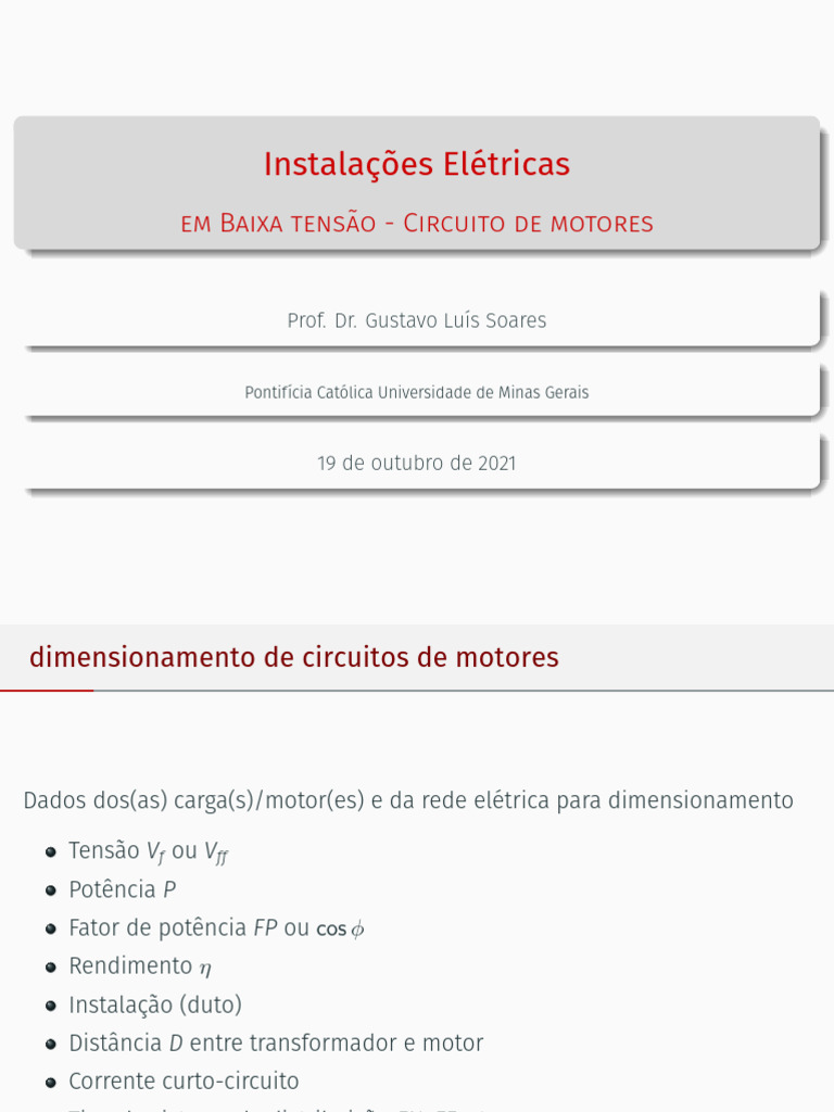 Dimensionamento Circuitos Motores 2 | PDF | Rede elétrica | Corrente elétrica