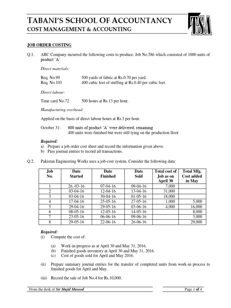 Job Order Costing Guide and Journal Entries | PDF | Cost | Inventory