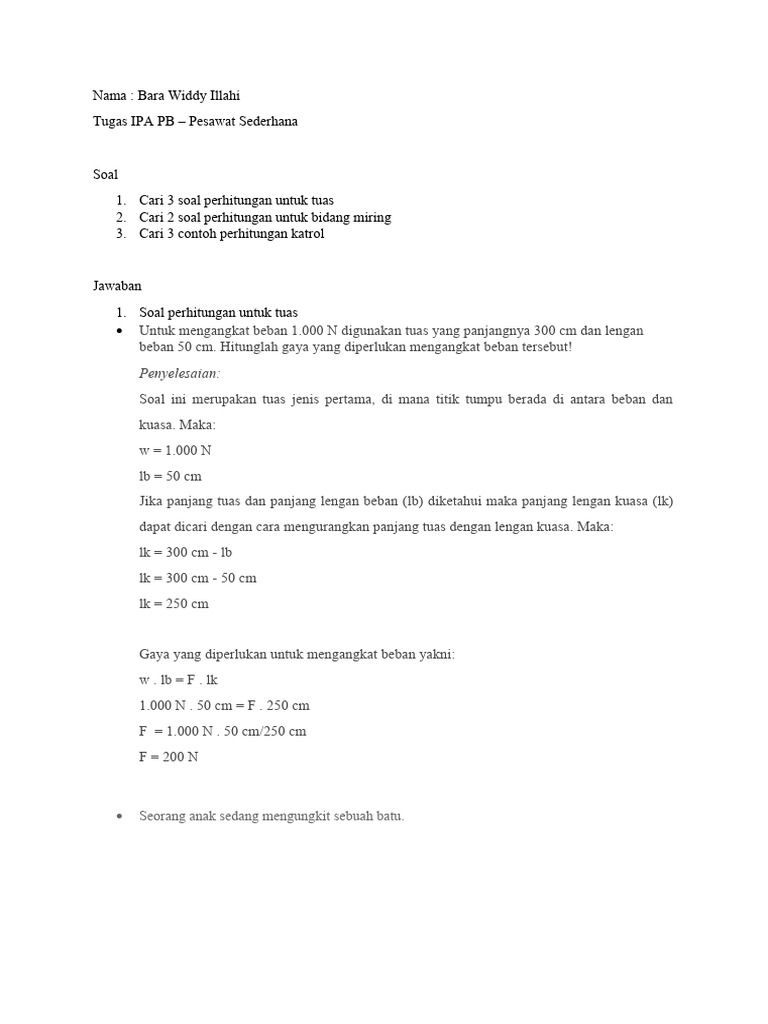 Tugas IPA PB - Pesawat Sederhana | PDF