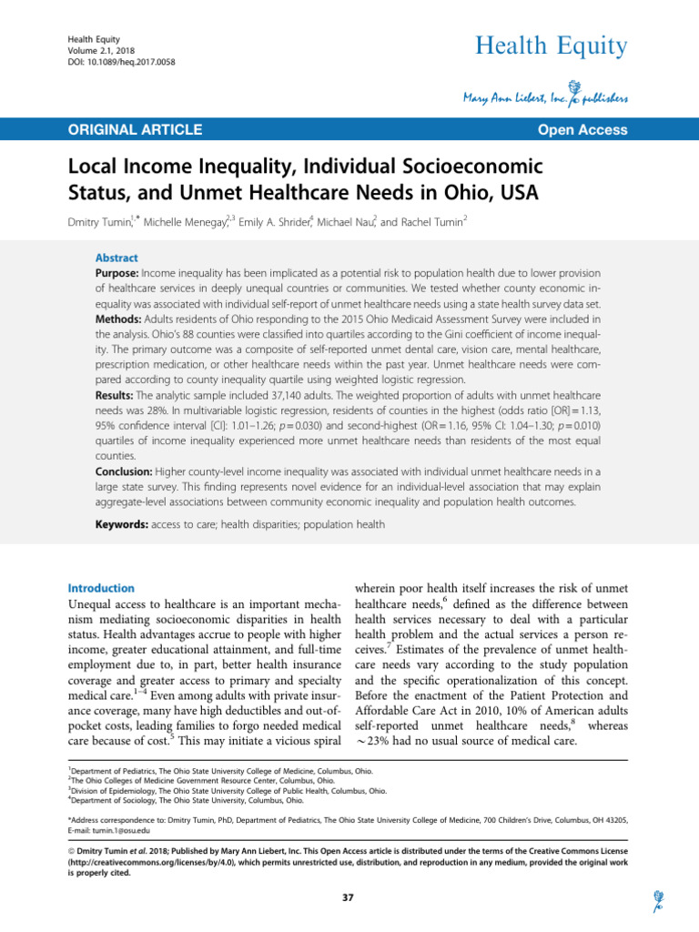 Tumin Et Al 2018 Local Income Inequality Individual Socioeconomic ...