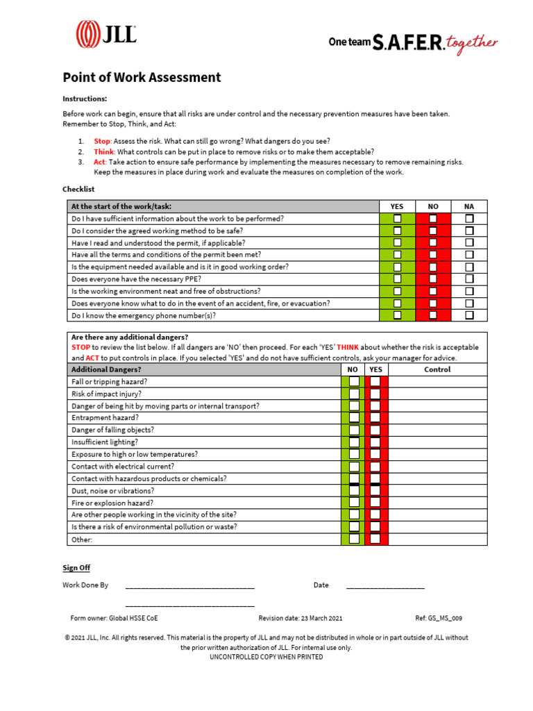 Point of Work Assessment - Stop Think Act | PDF | Hazards | Risk