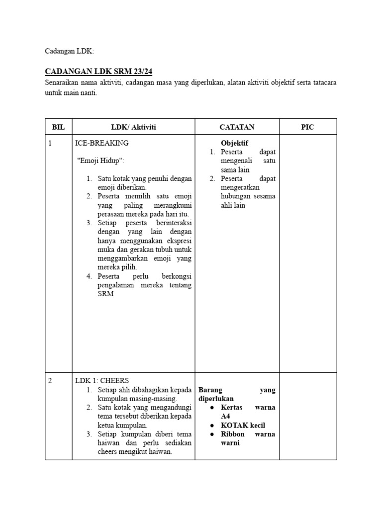 Cadangan LDK PROGRAM KPO SRM 23 - 24 | PDF
