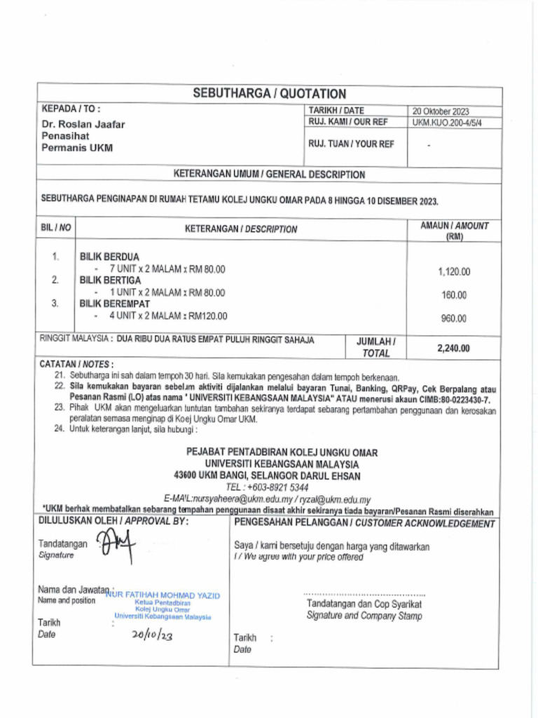 QUOTATION PENGINAPAN KUO | PDF