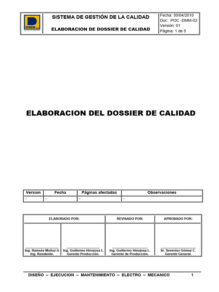 Elaboracion de Dosier | PDF | Gestión de la calidad | Sistema de manejo ...