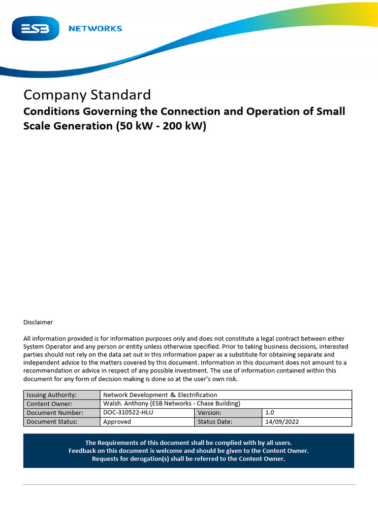 Conditions Governing Connection Operation Small Scale Generation | PDF ...