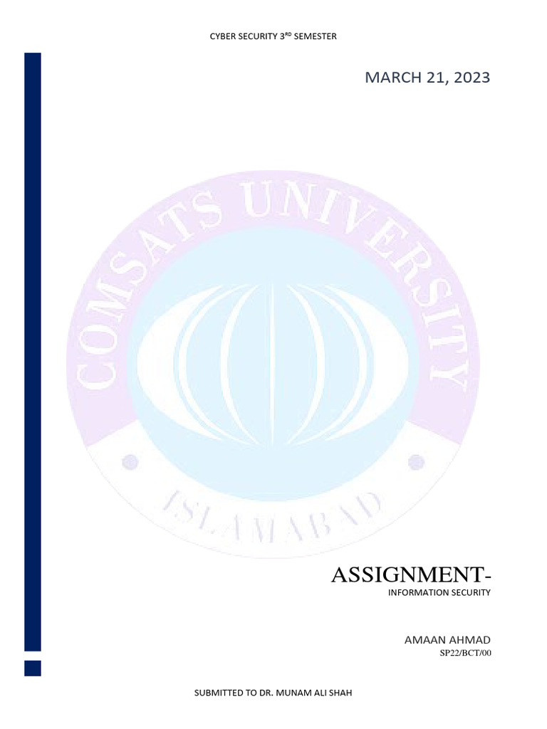 Assignment 01 - Amaan Ahmad - SP22 BCT 004 - CUI | PDF | Security | Computer Security