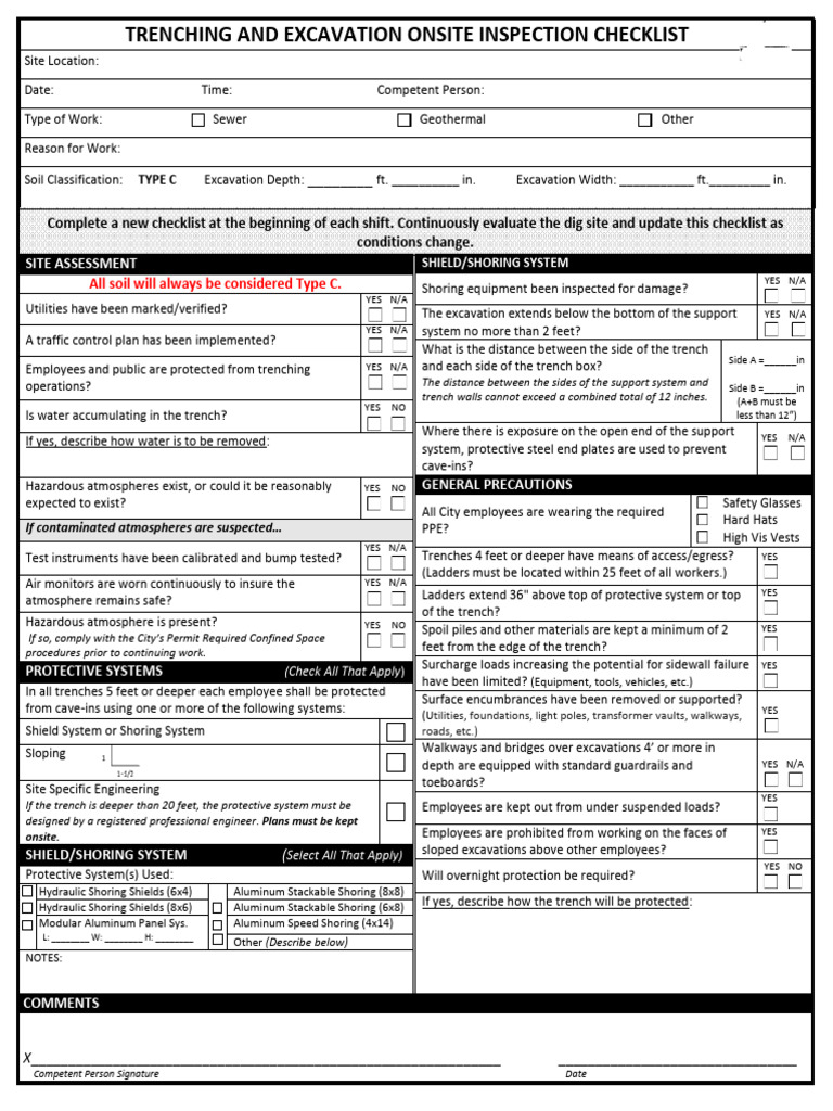 trenching_checklist_2019 | PDF | Trench | Safety