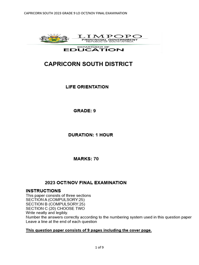 2023 GRADE 9 LO FINAL EXAMINATION | PDF | Psychological Trauma | Substance Abuse