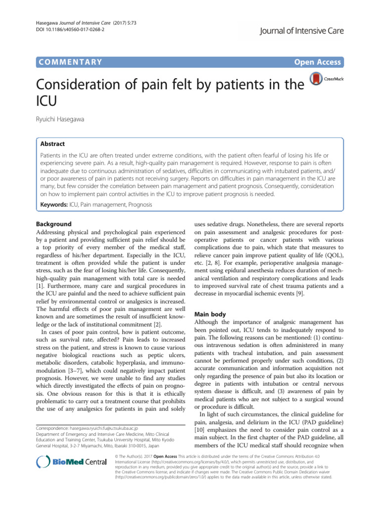 Consideration of Pain Felt by Patients in The ICU: Commentary Open ...