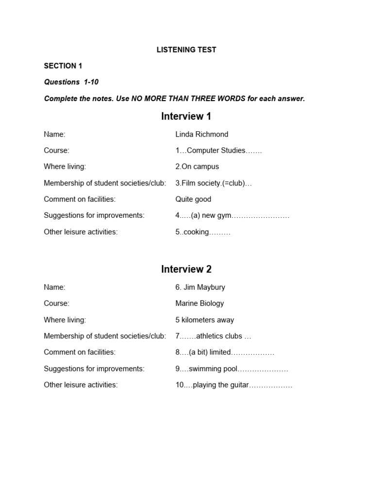 Listening Test: Student Club Insights | PDF | Sports & Recreation