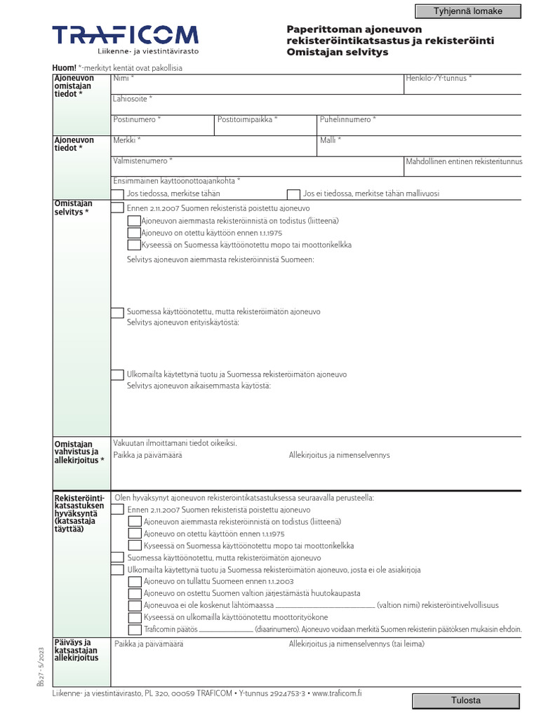 Paperittoman ajoneuvon rekisteröintikatsastus ja rekisteröinti B527 | PDF