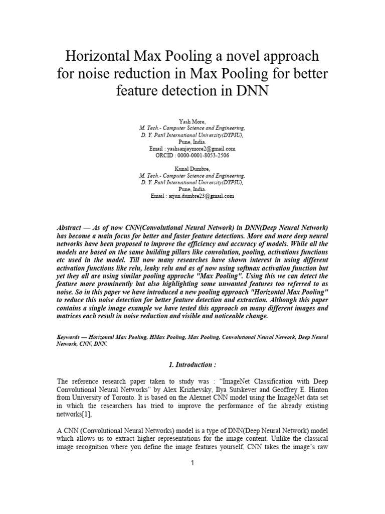 Horizontal Max Pooling A Novel Approach For Noise Reduction in Max ... Horizontal Max Pooling A Novel Approach For Noise Reduction in Max ...