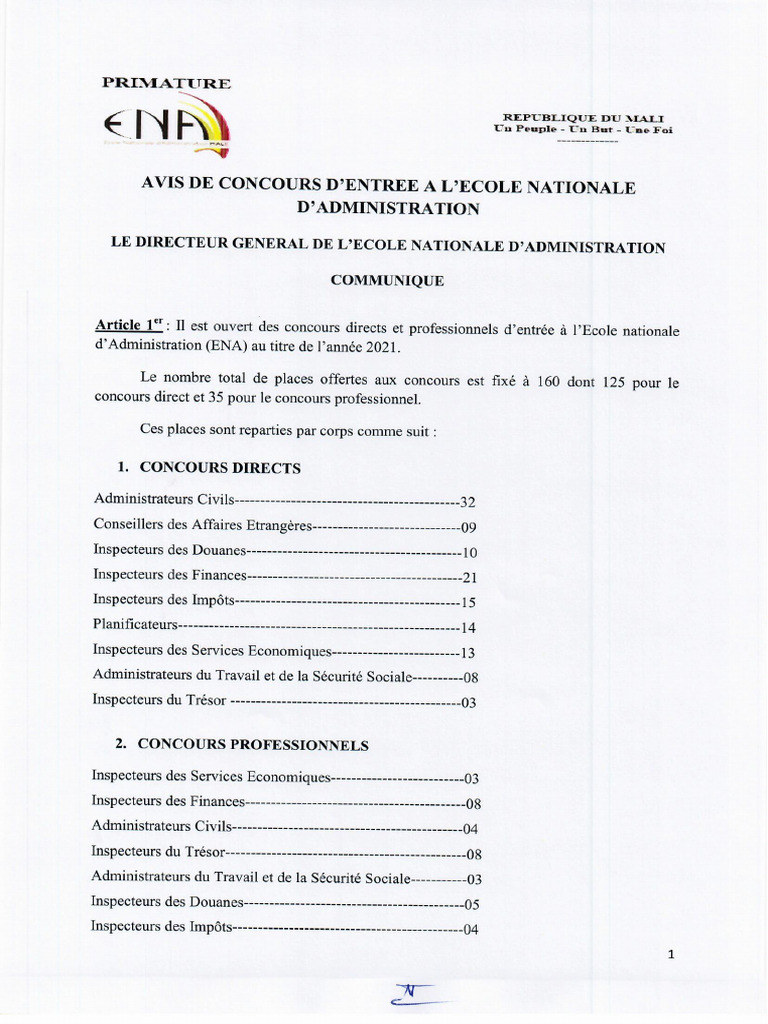 Avis de Concours 2021 | PDF