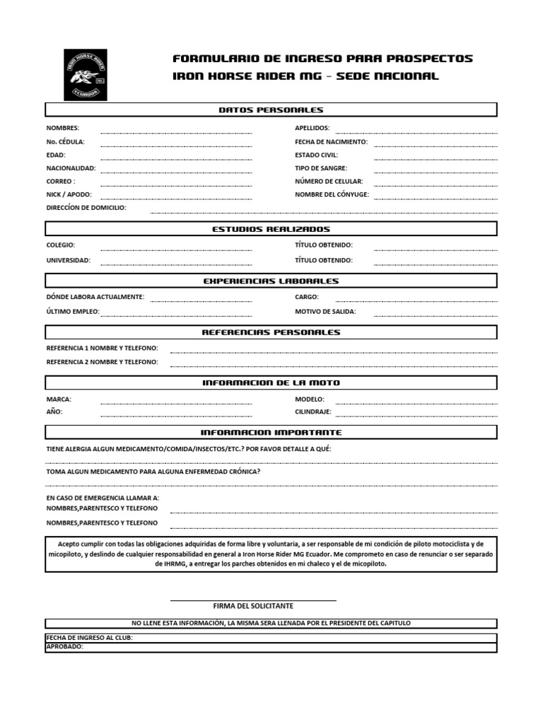 Formulario de Ingreso para Prospectos 2022 | PDF