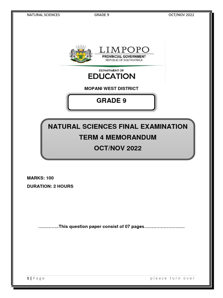 Memo Final NS Paper Grade 9 2022 | PDF | Rock (Geology) | Weight