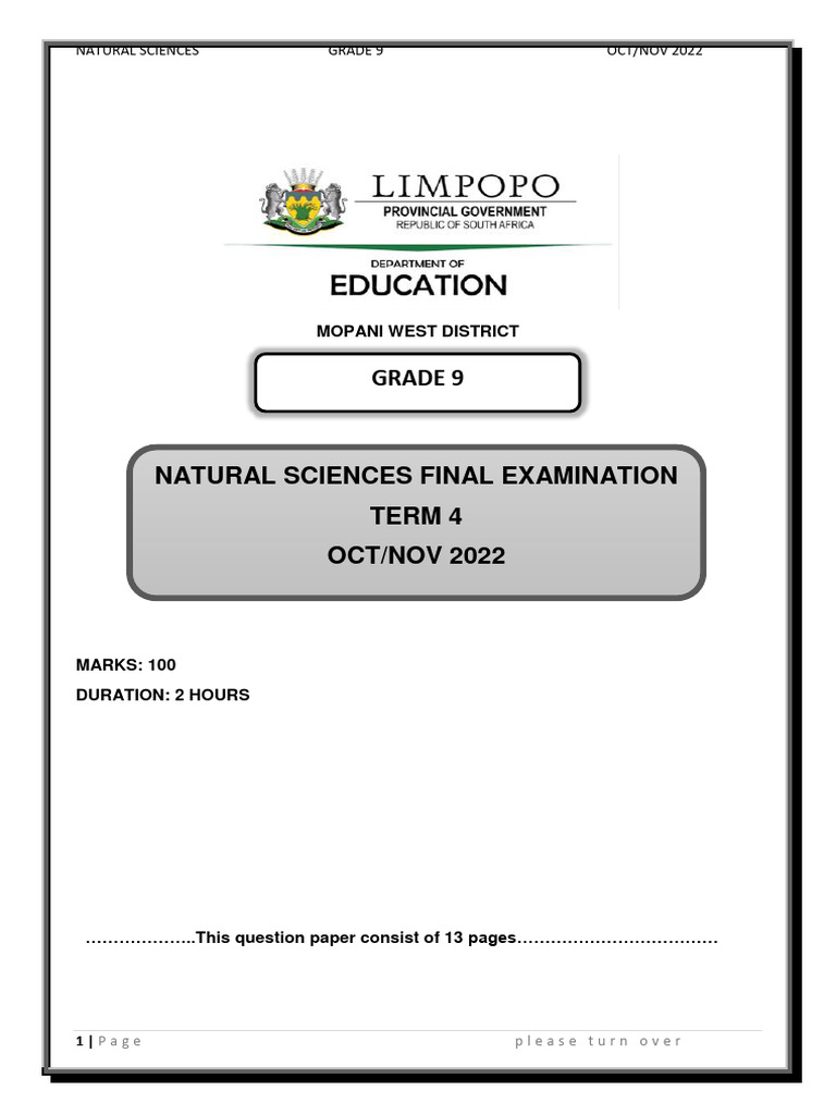 Final NS Exam Grade 9 2022 | PDF | Force | Atmosphere Of Earth